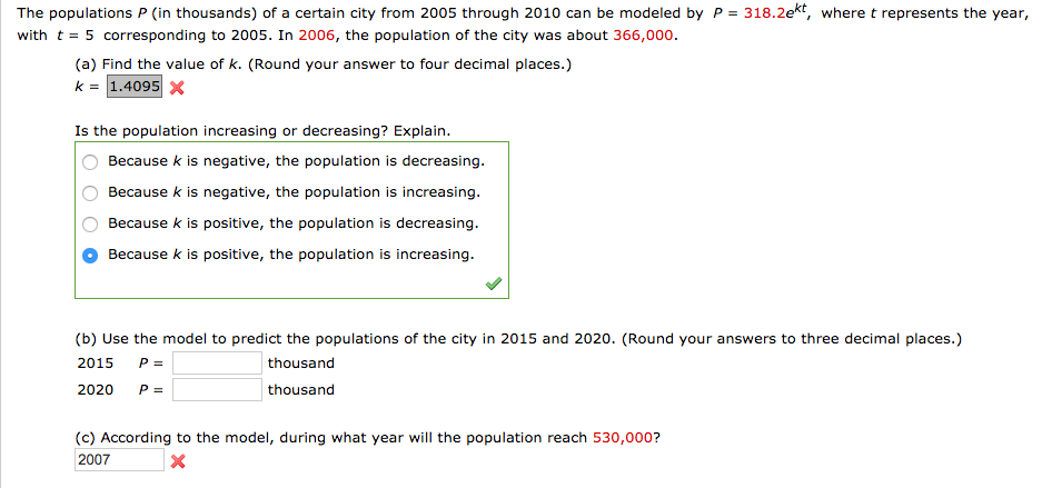 Solved The populations P (in thousands) of a certain city | Chegg.com