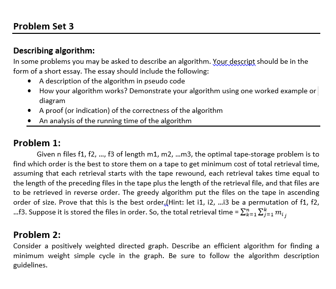 Solved Describing algorithm: In some problems you may be | Chegg.com