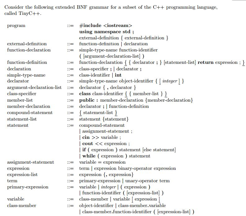 Design and implement an LALR(1) parser for TinyC++ | Chegg.com