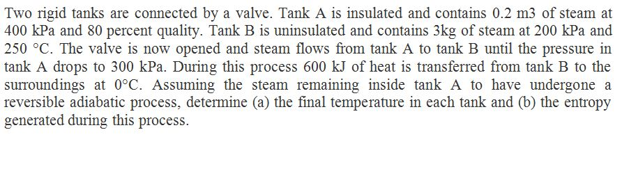 Solved Two rigid tanks are connected by a valve. Tank A is | Chegg.com