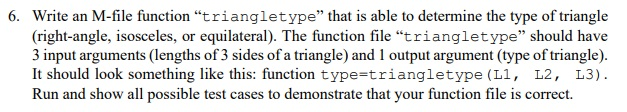 Solved Write an M-file function "triangletype" that is able | Chegg.com