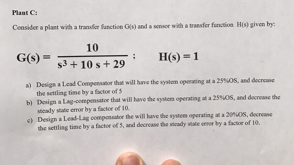 Consider a plant with a transfer function G(s) and a | Chegg.com