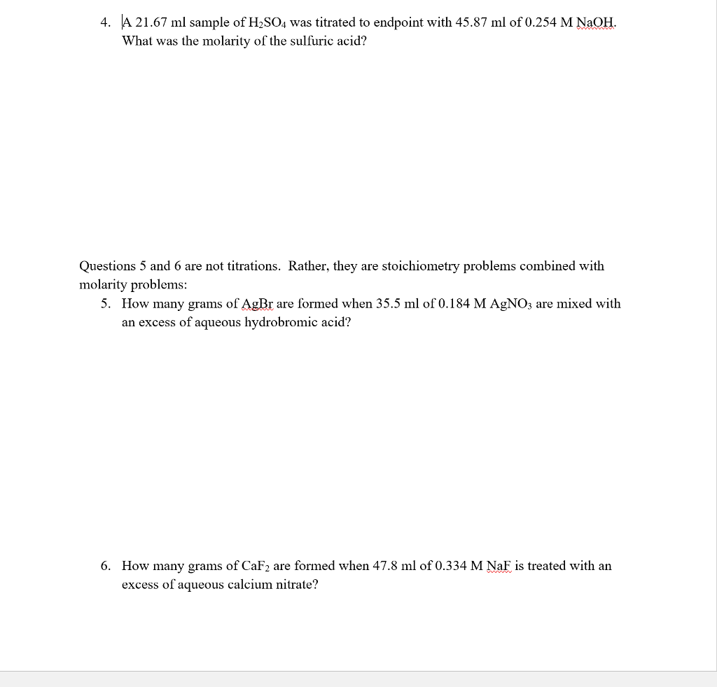 Solved A 21.67 ml sample of H2SO4 was titrated to endpoint | Chegg.com