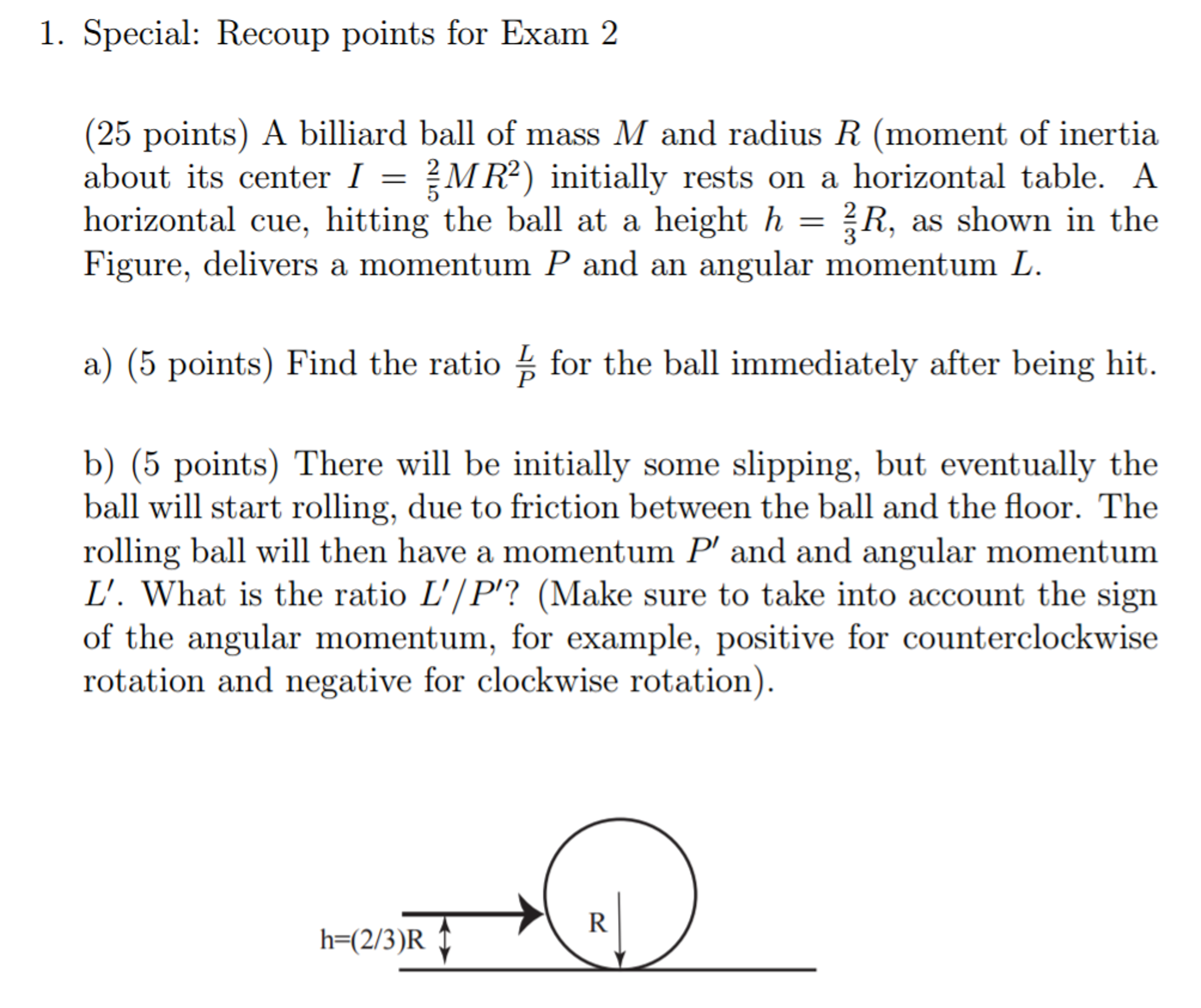 Solved Special: Recoup points for Exam^2 A billiard ball of | Chegg.com