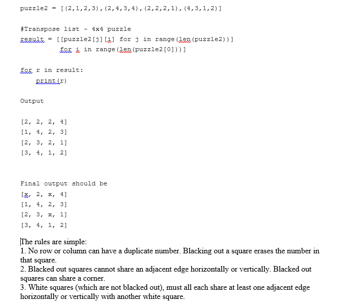 Solved Transpose list - 4 Times 4 puzzle Final output | Chegg.com