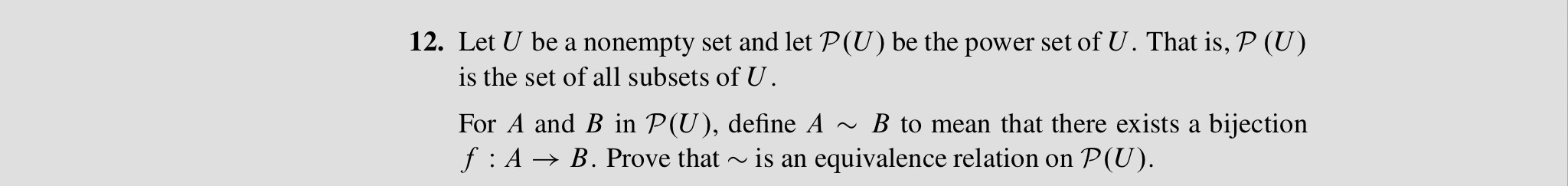 Solved 12. Let U be a nonempty set and let P(U) be the power | Chegg.com