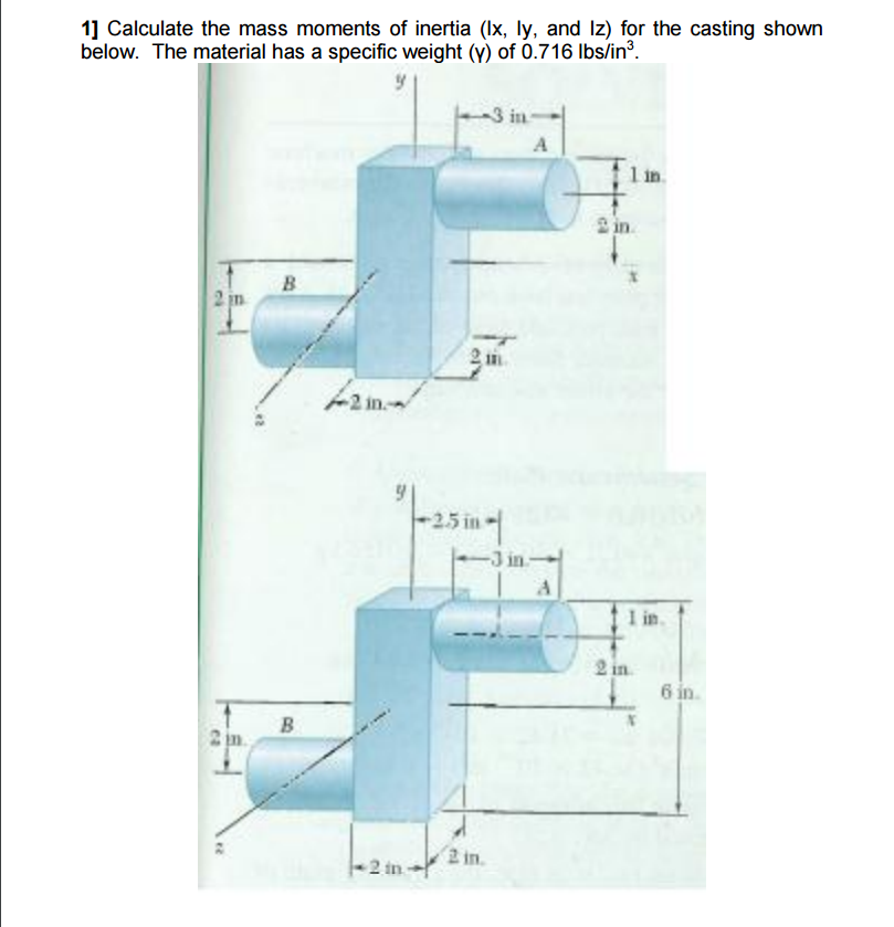 Solved 1] Calculate the mass moments of inertia (Ix, Iy, and | Chegg.com