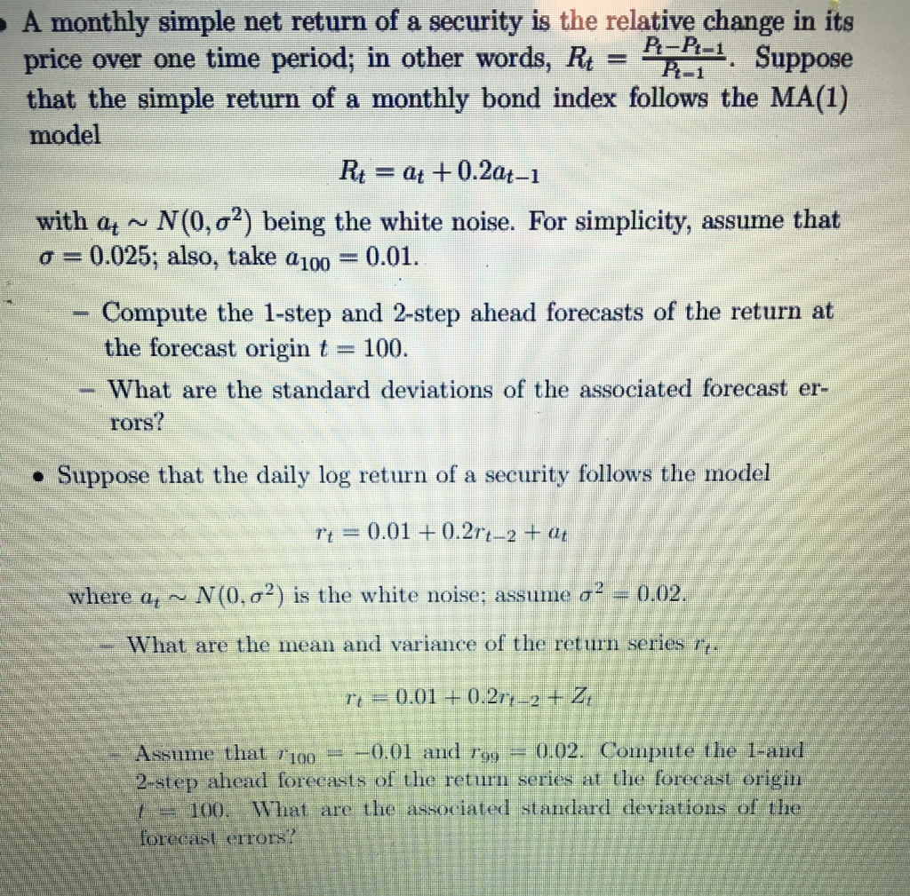 Solved - A monthly simple net return of a security is the | Chegg.com