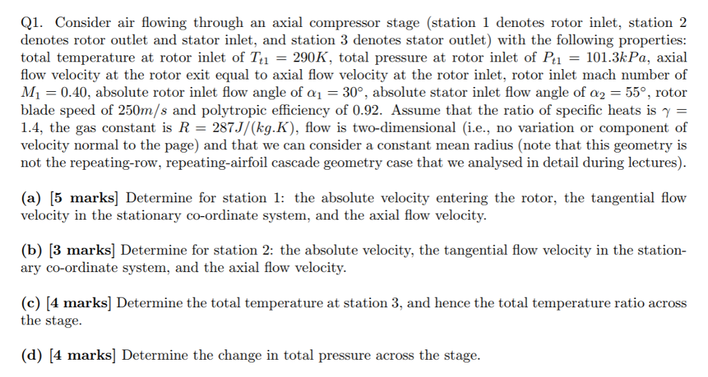 Solved Q1. Consider air flowing through an axial compressor | Chegg.com