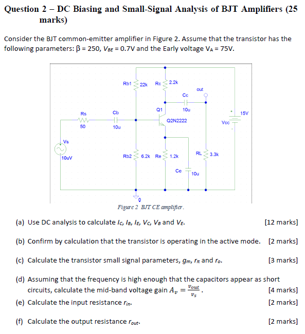 Solved Question 2 - DC Biasing and Small-Signal Analysis of | Chegg.com