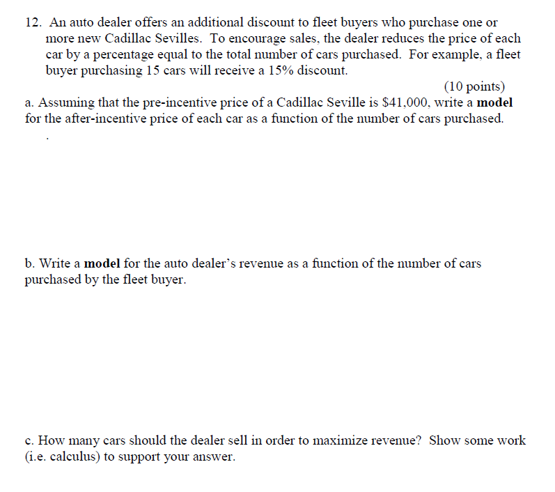 Solved An auto dealer offers an additional discount to fleet | Chegg.com