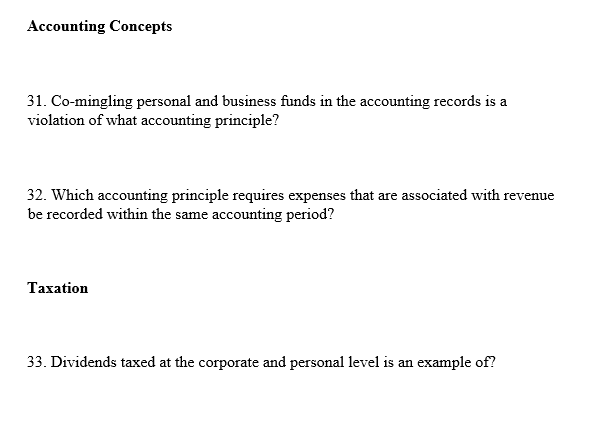 Solved Accounting Concepts 31. Co-mingling personal and | Chegg.com
