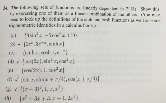 Solved 34. The following sets of functions are linearly | Chegg.com