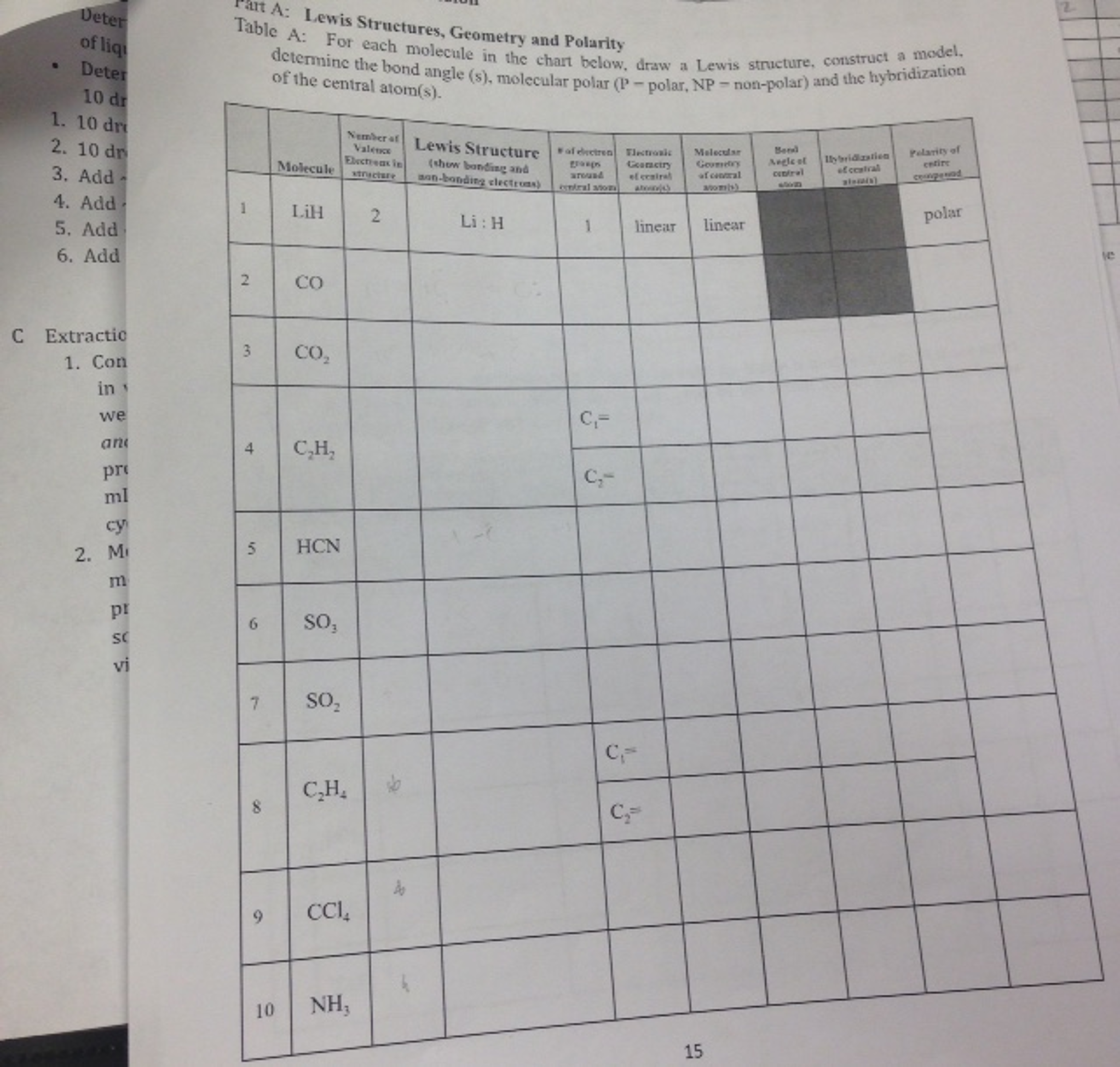 Solved For each molecule in the chart below, draw a Lewis | Chegg.com