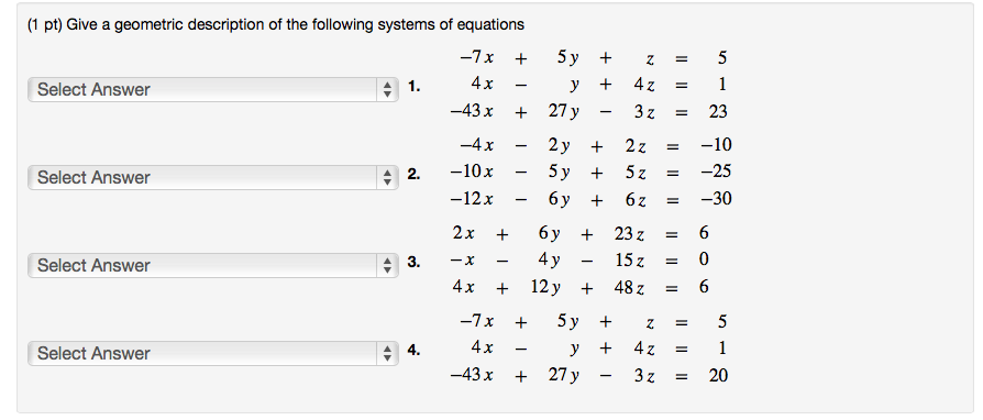 Solved (1 pt) Give a geometric description of the following | Chegg.com