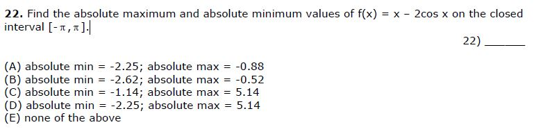 Solved Find the absolute maximum and absolute minimum values | Chegg.com