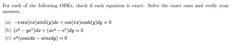 Solved For each of the following ODEs, check if each | Chegg.com