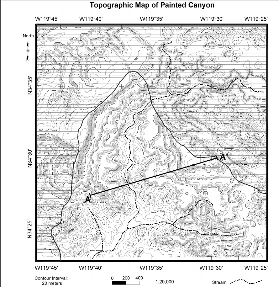 Solved Topographic Map of Painted Canyon W119 45' W119 40" | Chegg.com