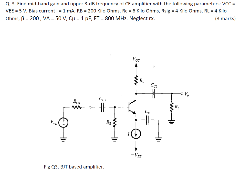 Solved Q. 3. Find mid-band gain and upper 3-dB frequency of | Chegg.com