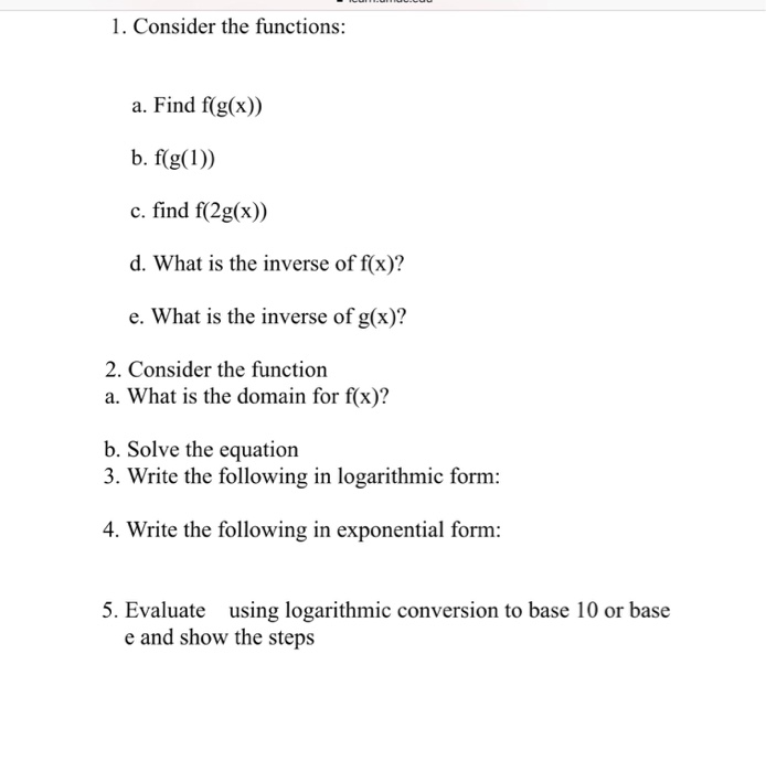 Solved Consider The Function Find F G X F G 1 What Is The