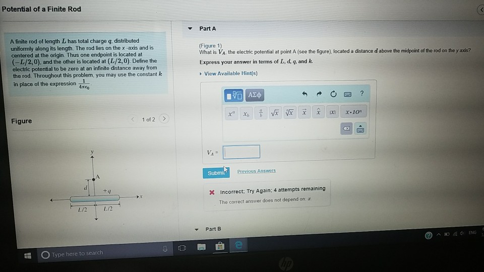 Solved Potential of a Finite Rod Part A A finite rod of | Chegg.com