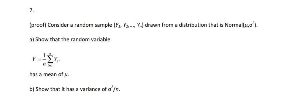 Solved 7. (proof) Consider a random sample {Y, Y a) Show | Chegg.com