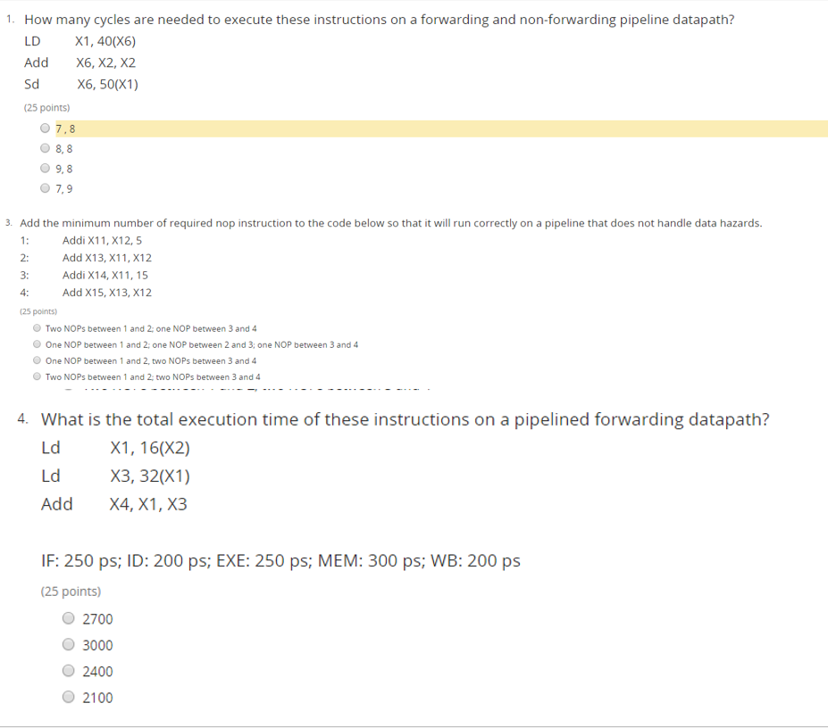 Solved 1. How many cycles are needed to execute these | Chegg.com