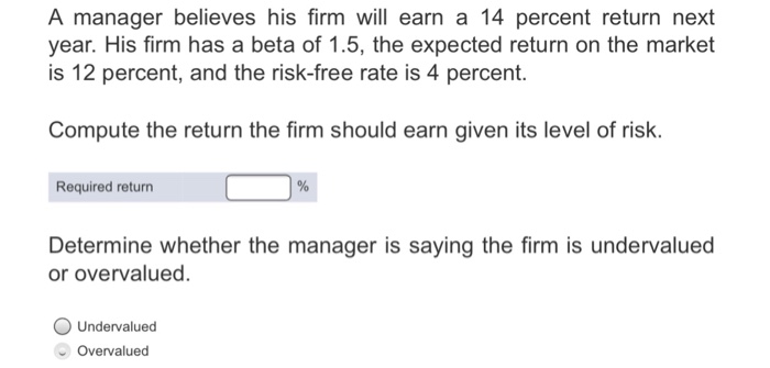 Solved A manager believes his firm will earn a 14 percent | Chegg.com