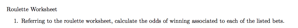 Solved Roulette Worksheet. Referring to the roulette | Chegg.com
