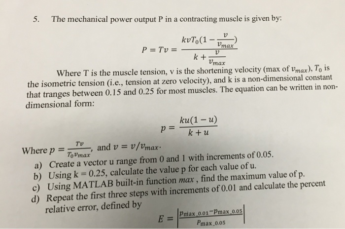 The mechanical power output P in a contracting muscle | Chegg.com