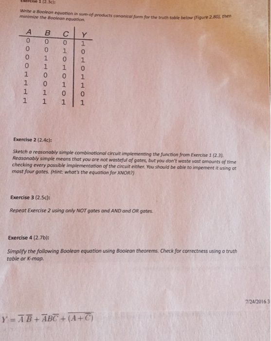 Solved Write A Boolean Equation In Sum Of Products Canonical 1035