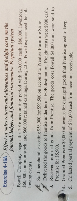 Solved Exercise 4-16A Effect of sales returns and allowances | Chegg.com