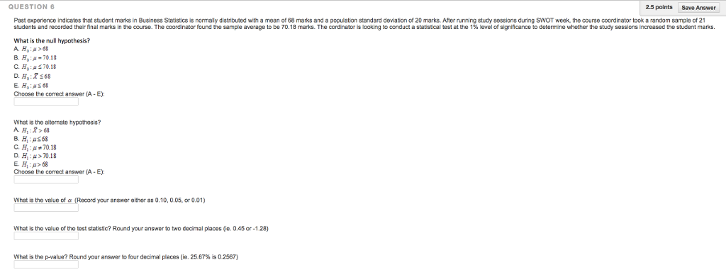 Solved Past experience indicates that student marks in | Chegg.com