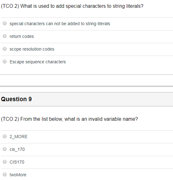 Solved What is used to add special characters to string | Chegg.com