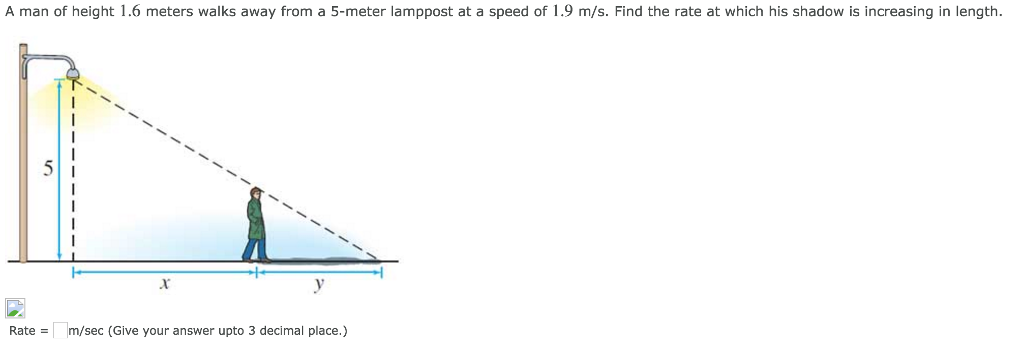 Solved A man of height 1.6 meters walks away from a 5-meter | Chegg.com