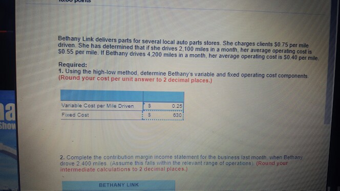 Solved Bethany Link delivers parts for several local auto | Chegg.com