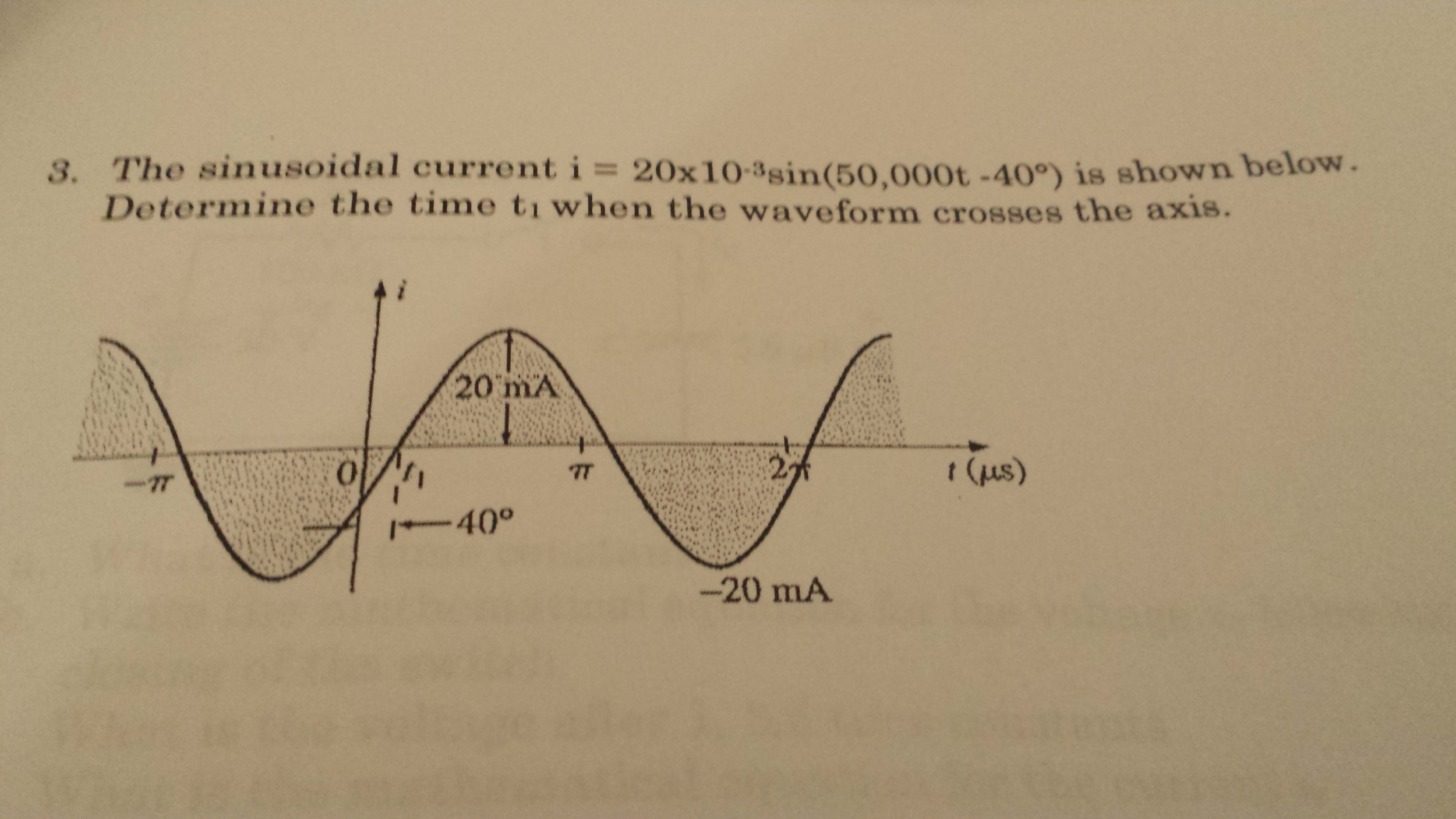 Solved The sinusoidal current I = 20*10-3sin(50.000t-40 | Chegg.com