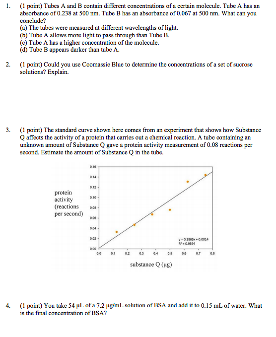 Solved 1. (1 point) Tubes A and B contain different | Chegg.com