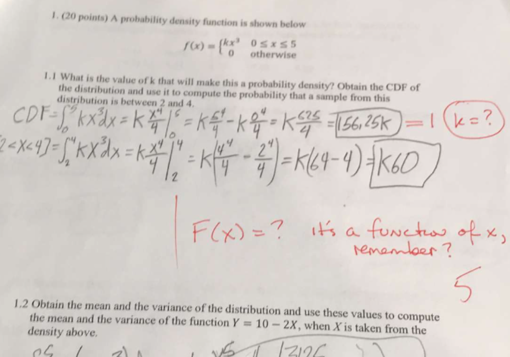 Solved (20 points) A probability density function is shown | Chegg.com