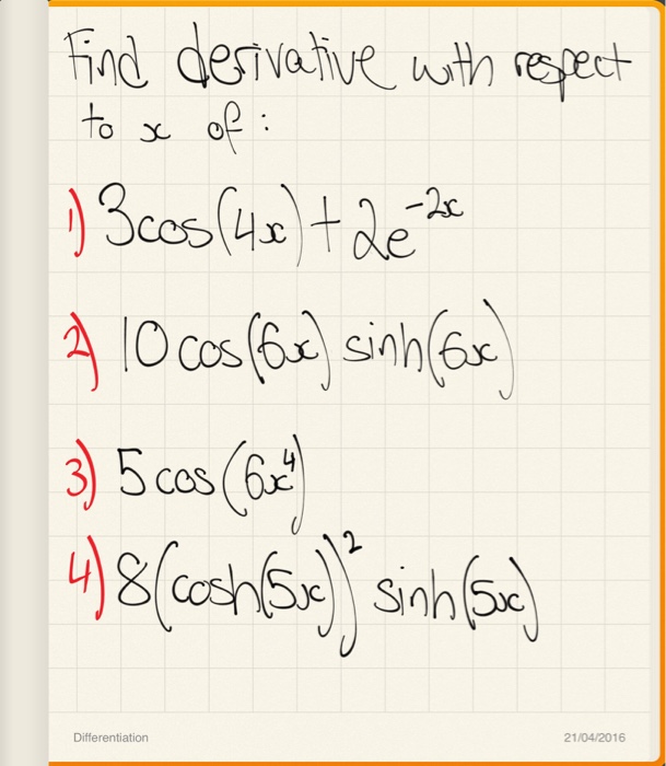 Solved Find derivative with respect to x of: 3 cos (4x) + | Chegg.com