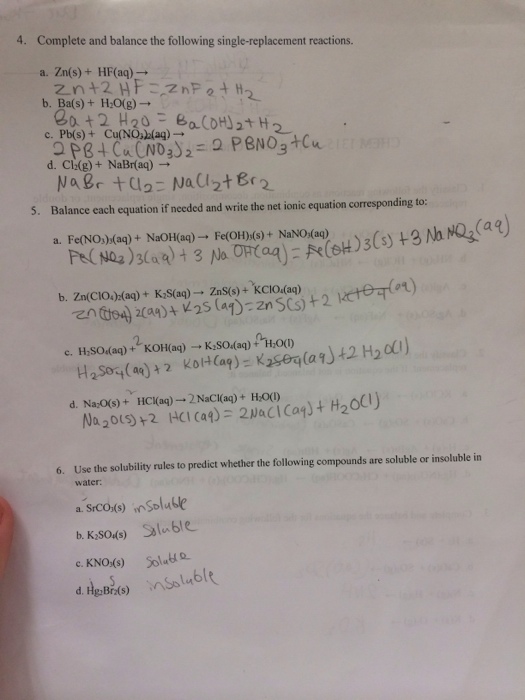 Solved Complete And Balance The Following Single Replacement