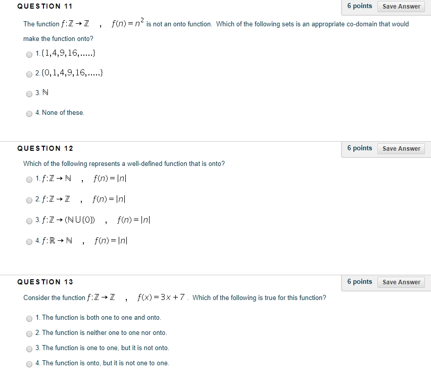 Solved The function f: Z rightarrow Z, f(n) = n^2 is not an | Chegg.com