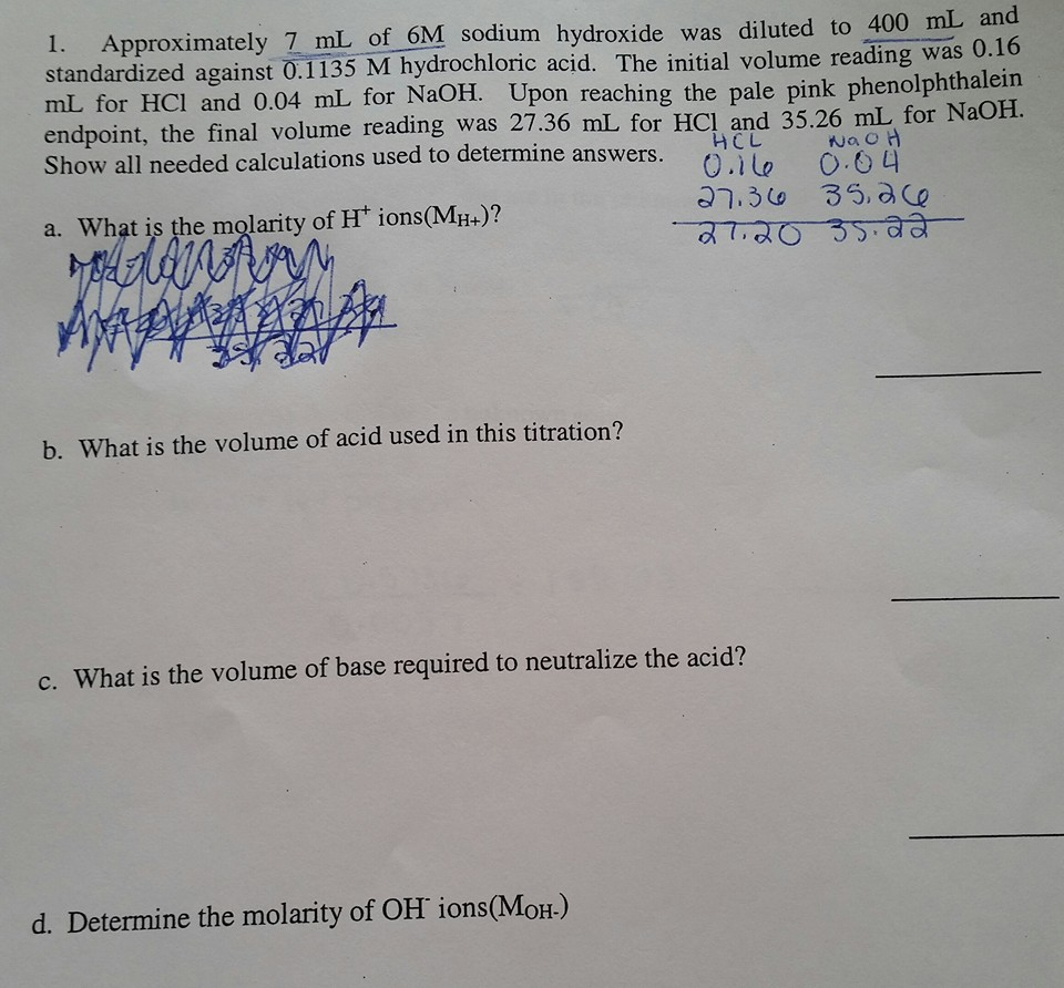 Solved Approximately 7 mL of 6M sodium hydroxide was diluted | Chegg.com