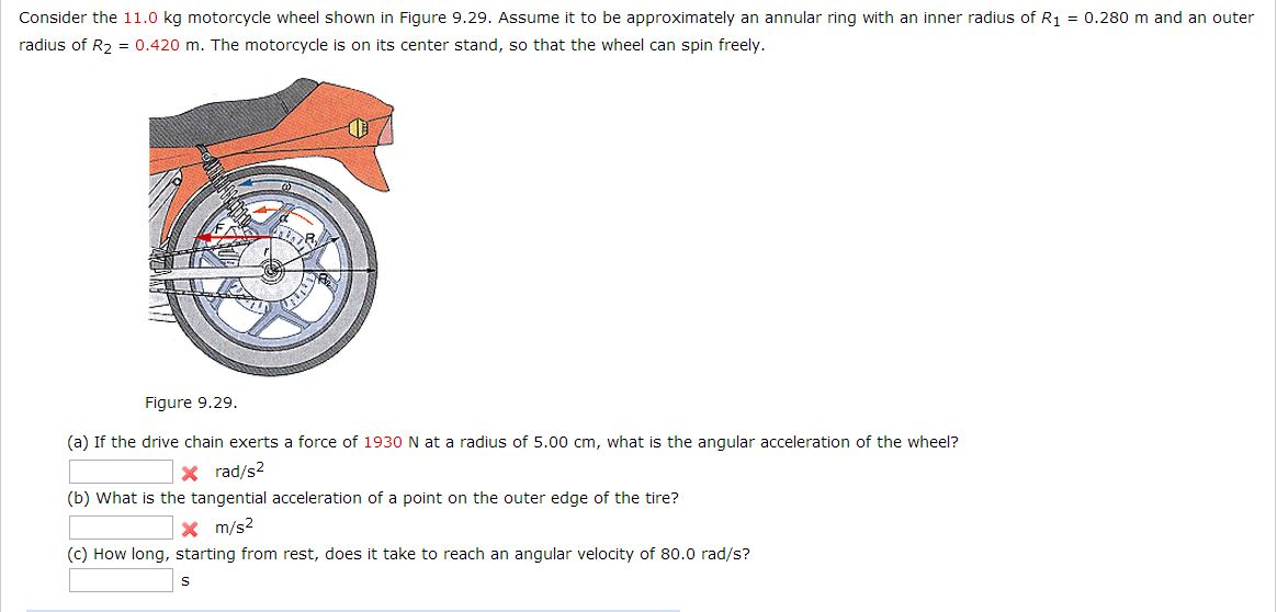 Solved Consider the 11.0 kg motorcycle wheel shown in Figure | Chegg.com