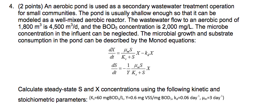 Solved wastewater engineering problem: Given: flow= 4,500 | Chegg.com