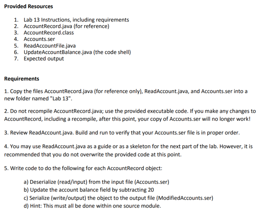 Solved Provided Resources 1. Lab 13 Instructions, including | Chegg.com
