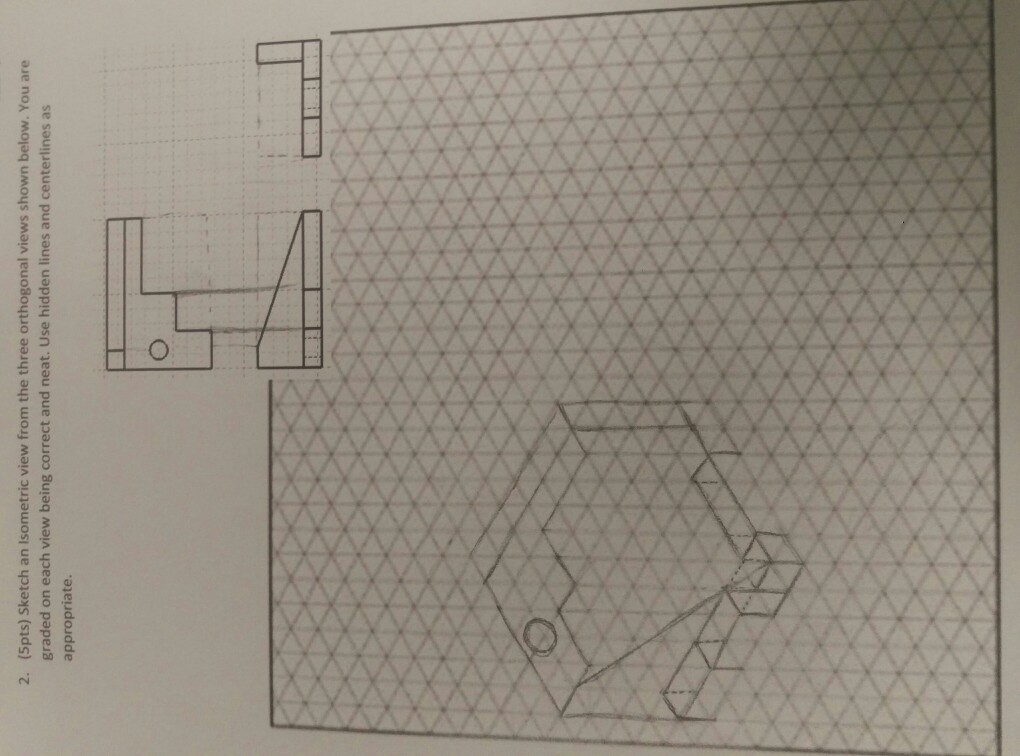 Solved (5pts) Sketch an Isometric view from the three | Chegg.com