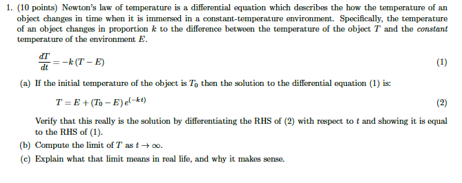 Solved Newton's law of temperature is a differential | Chegg.com