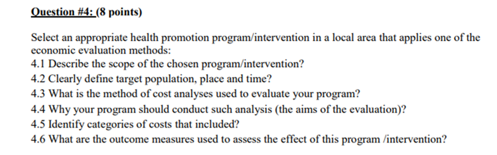 Ouestion #4: (8 points) Select an appropriate health | Chegg.com Ouestion #4: (8 points) Select an appropriate health | Chegg.com