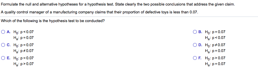 Solved Formulate The Null And Alternative Hypotheses For A